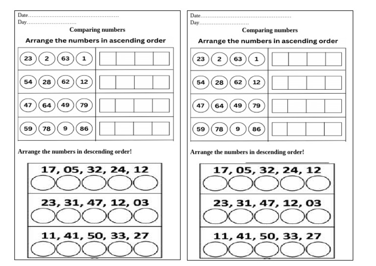 Ascending and Descending Order Worksheet | PDF