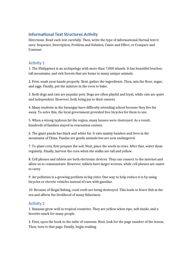 Informational Text Structures Activity | PDF | Mango