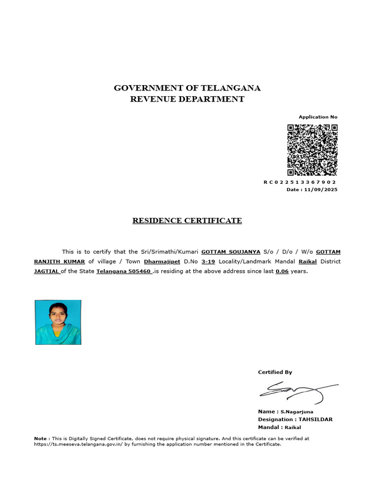 Residence CertificateGS | PDF