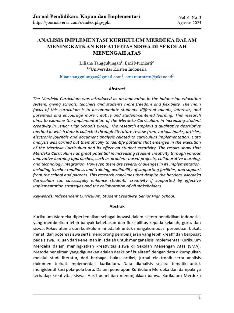 Analisis Implementasi Kurikulum Merdeka Dalam Meningkatkan Kreatifitas Siswa Di Sekolah Menengah ...