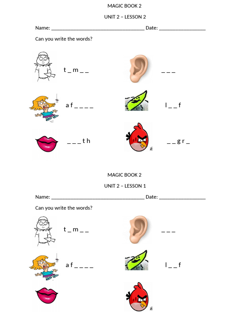 Magic Book 2: Unit 2 Lesson Activities | PDF