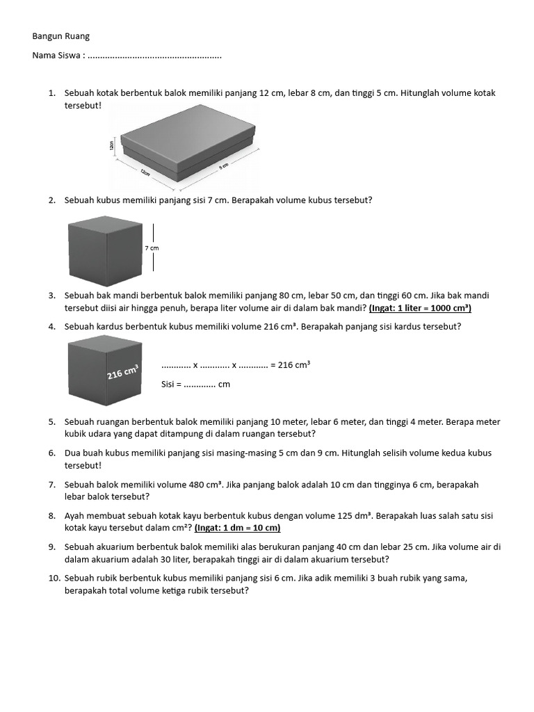 soal latihan Matematika kelas 4 Bangun Ruang | PDF