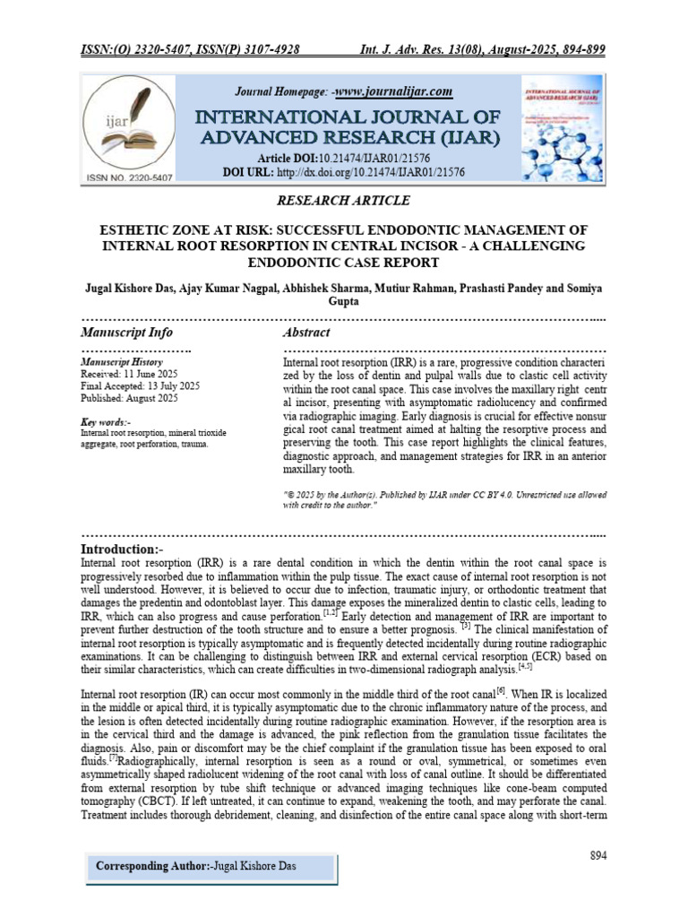 Esthetic Zone at Risk: Successful Endodontic Management of Internal ...