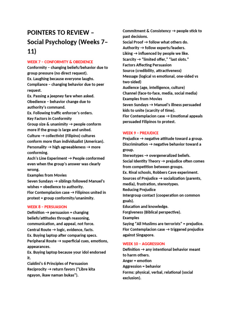 Pointers To Review Midterm Exam and Long Quiz | PDF | Conformity | Aggression