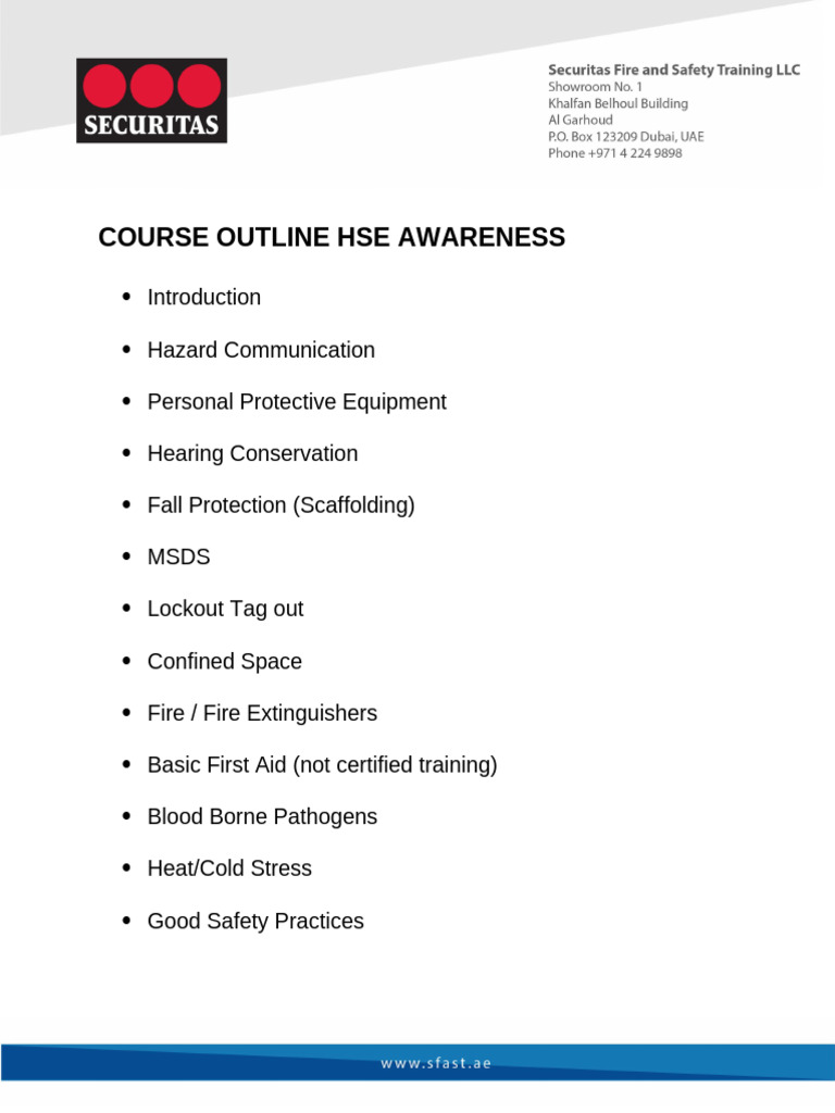 HSE Awareness Course Outline | PDF