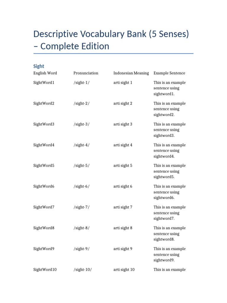 Vocabulary 5 Senses Complete | PDF
