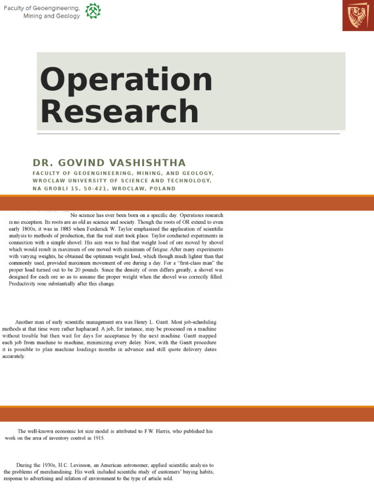 Lecture 1 Operation Research WUST | PDF