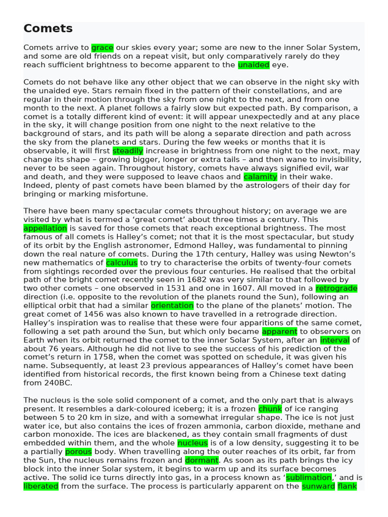 Comets | PDF | Comet | Sun