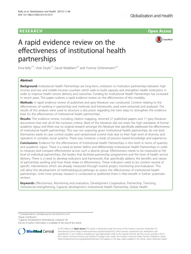 A Rapid Evidence Review On The Effectiveness of Institutional Health ...