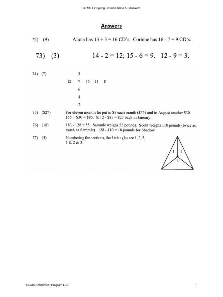 GEMS E2 Class 5 Answers Summary | PDF | Chess Openings | Chess