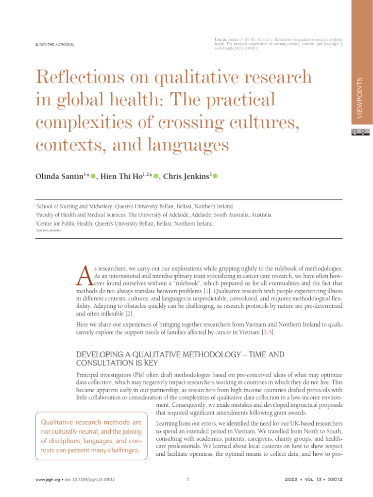 Reflections On Qualitative Research in Global Health: The Practical ...