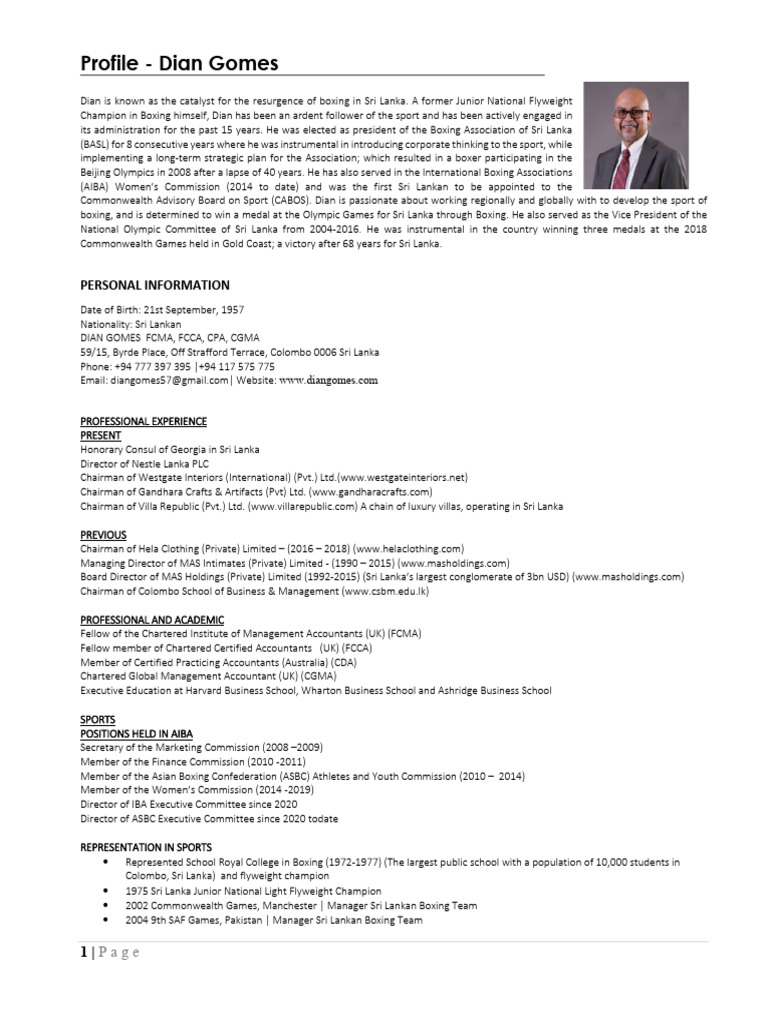 Dian Gomes CV | PDF | Sri Lanka | Sports