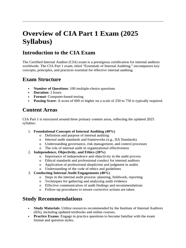CIA Part 1 Exam Overview 2025 Syllabus | PDF | Internal Audit | Audit