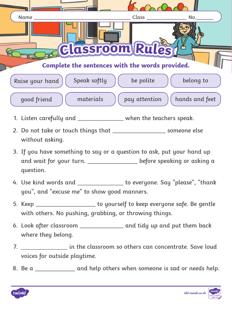 TH Ss 1743131432 Classroom Rules Fill in The Blank en Ver 1 | PDF