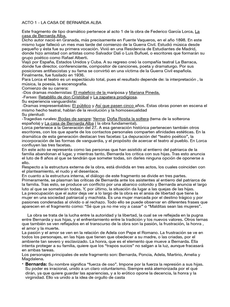 Acto 1 Bernarda Alba | PDF | Federico García Lorca