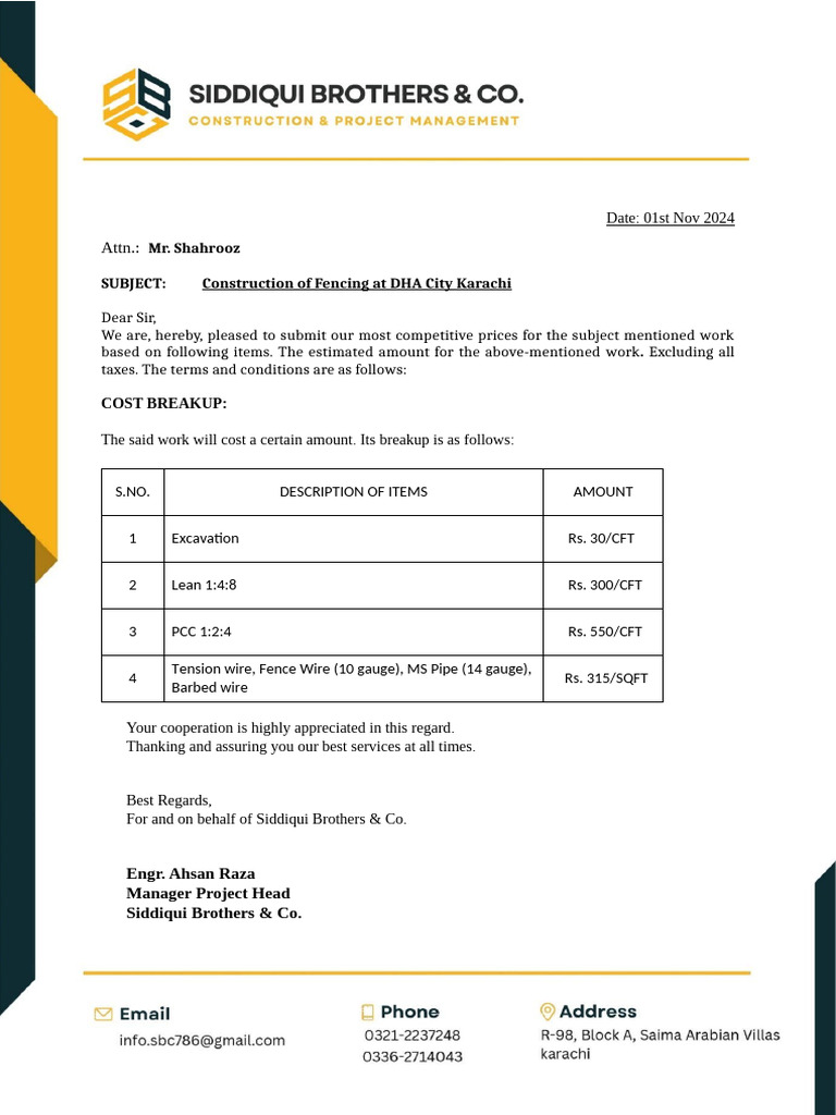 Construction of Fencing at DHA City Karachi | PDF