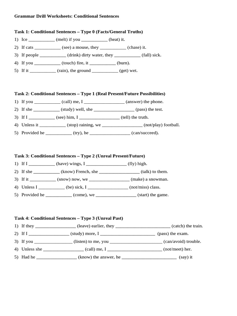 Conditional Sentences Worskheet - For Grade 8 | PDF