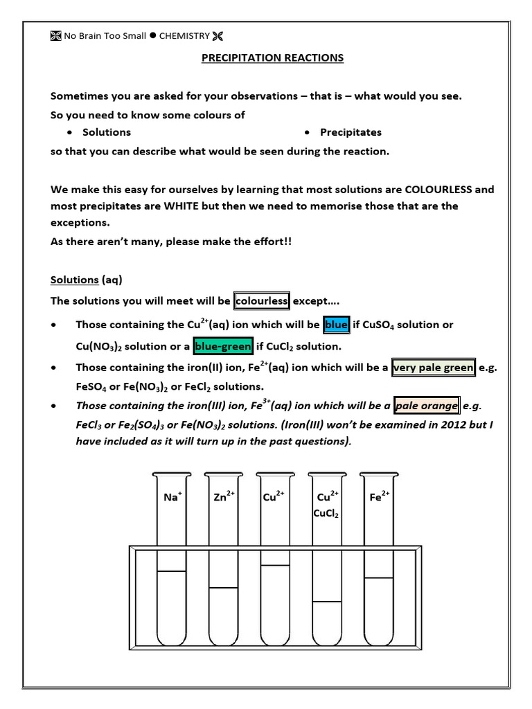 Chemistry Level 3: Precipitation Colors | PDF