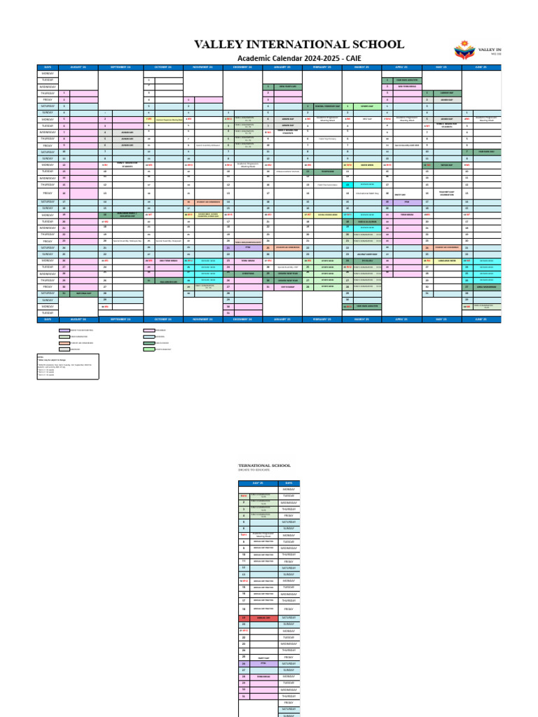 Valley International School 2024-2025 Calendar | PDF | Academic Term ...