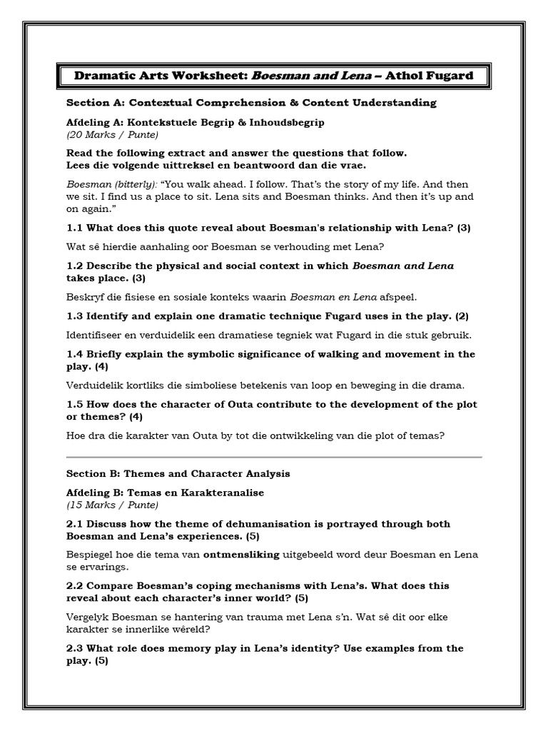 Boesman and Lena: Dramatic Arts Analysis | PDF | Psychology | Emotions