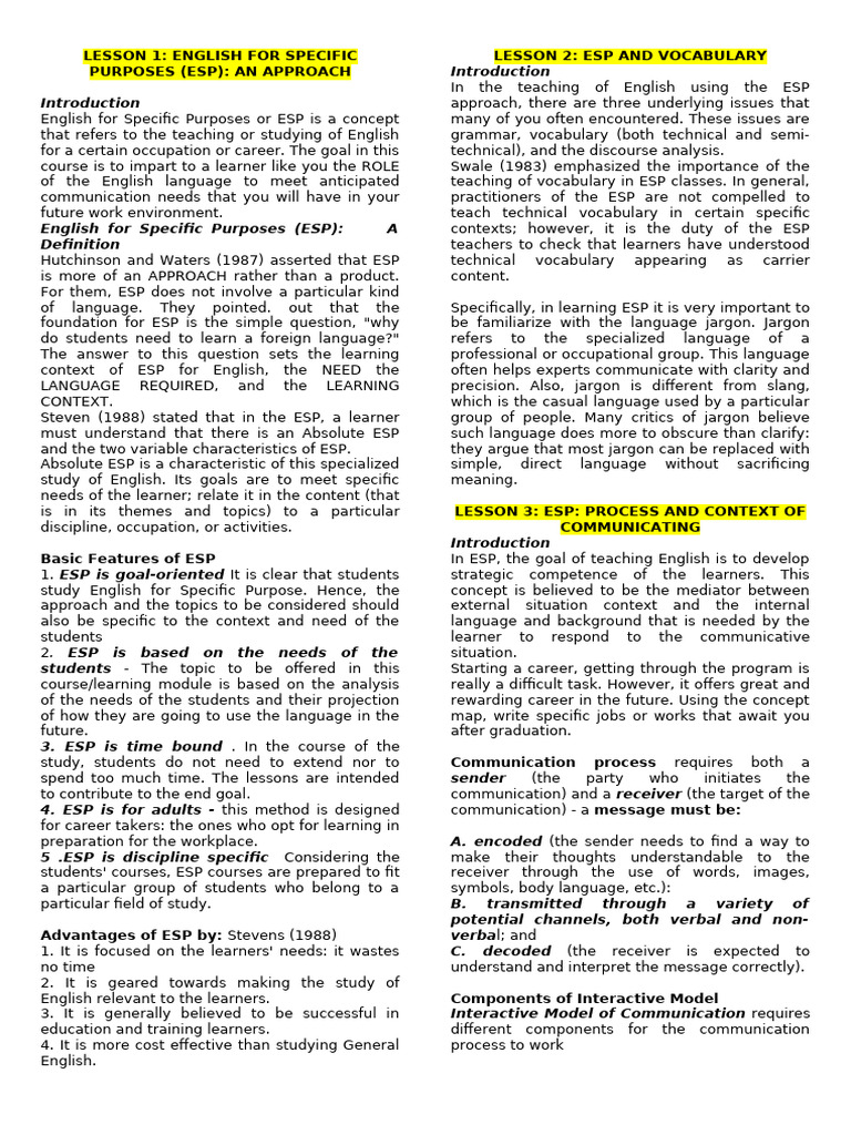 English for Specific Purposes Overview | PDF | Communication ...