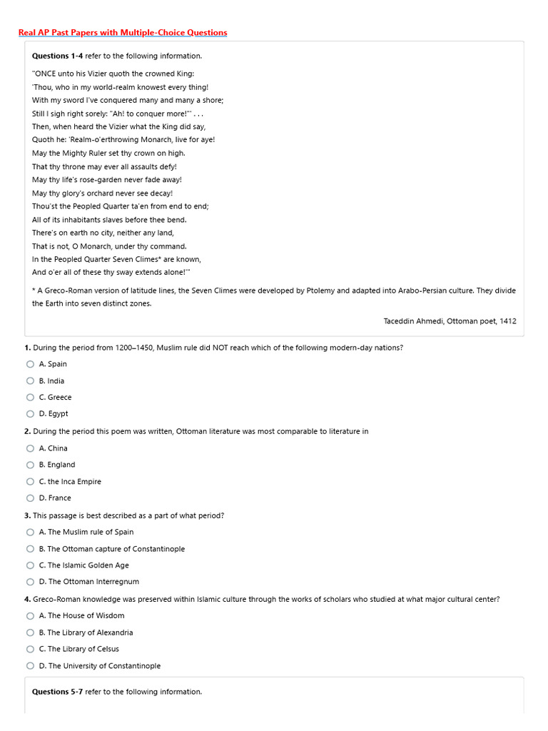 AP World History - Modern Practice Test 2 - 1200-1450 | PDF | Mongol ...