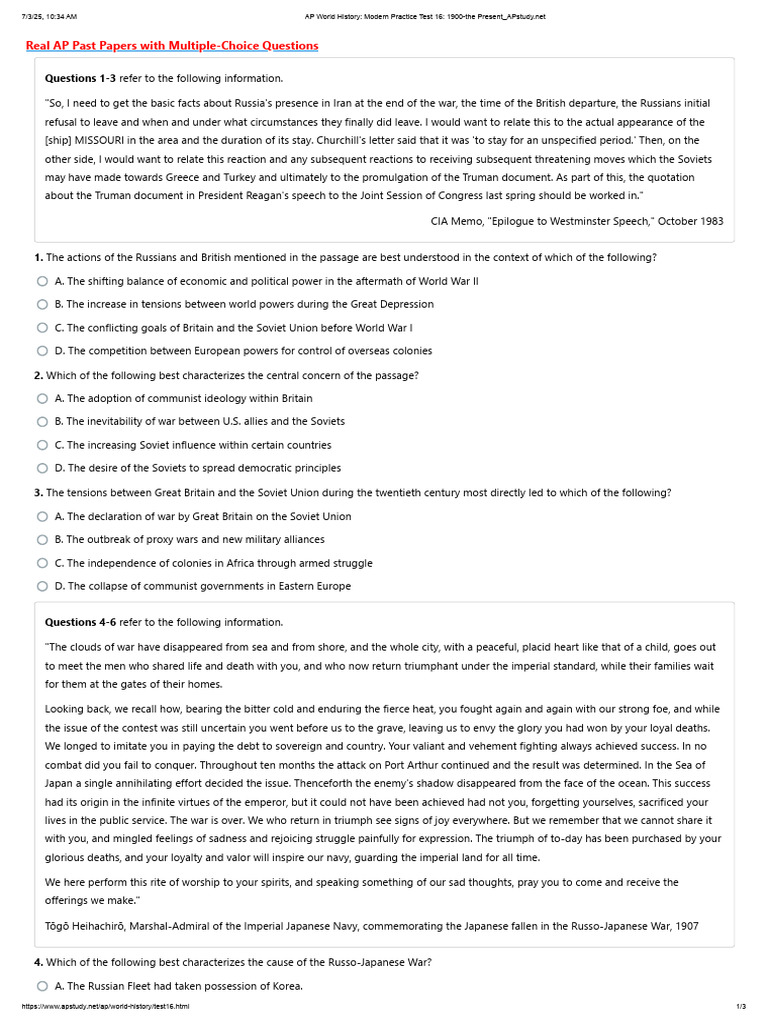 AP World History - Modern Practice Test 16 - 1900-The Present | PDF ...
