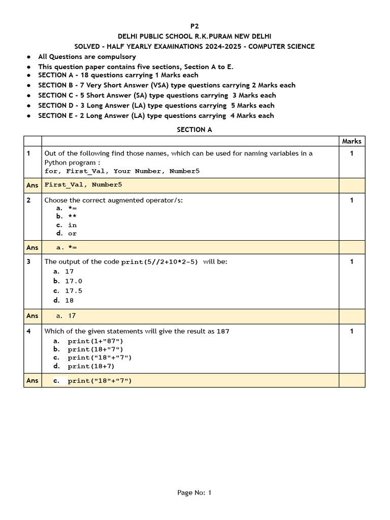 DPS R.K. Puram Computer Science Exam 2024 | PDF | String (Computer ...