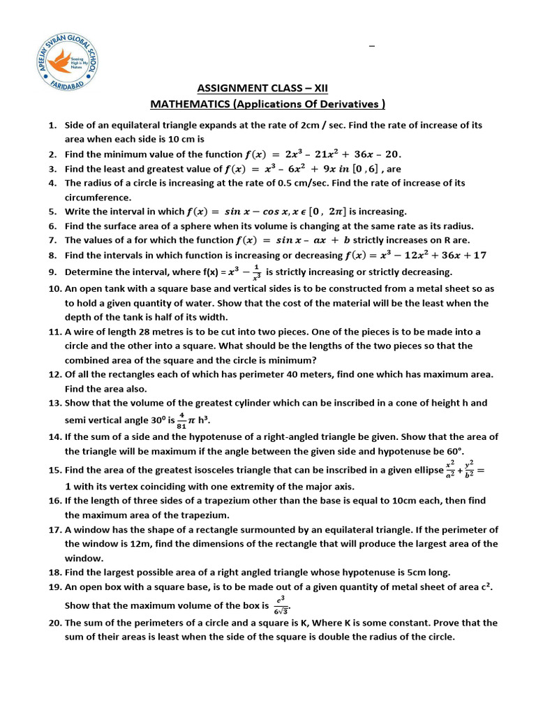 Applications of Derivatives in Mathematics | PDF | Area | Triangle