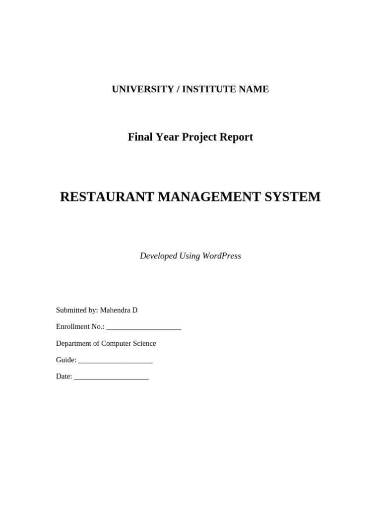 Restaurant Management System Proposal | PDF | Word Press | Point Of Sale