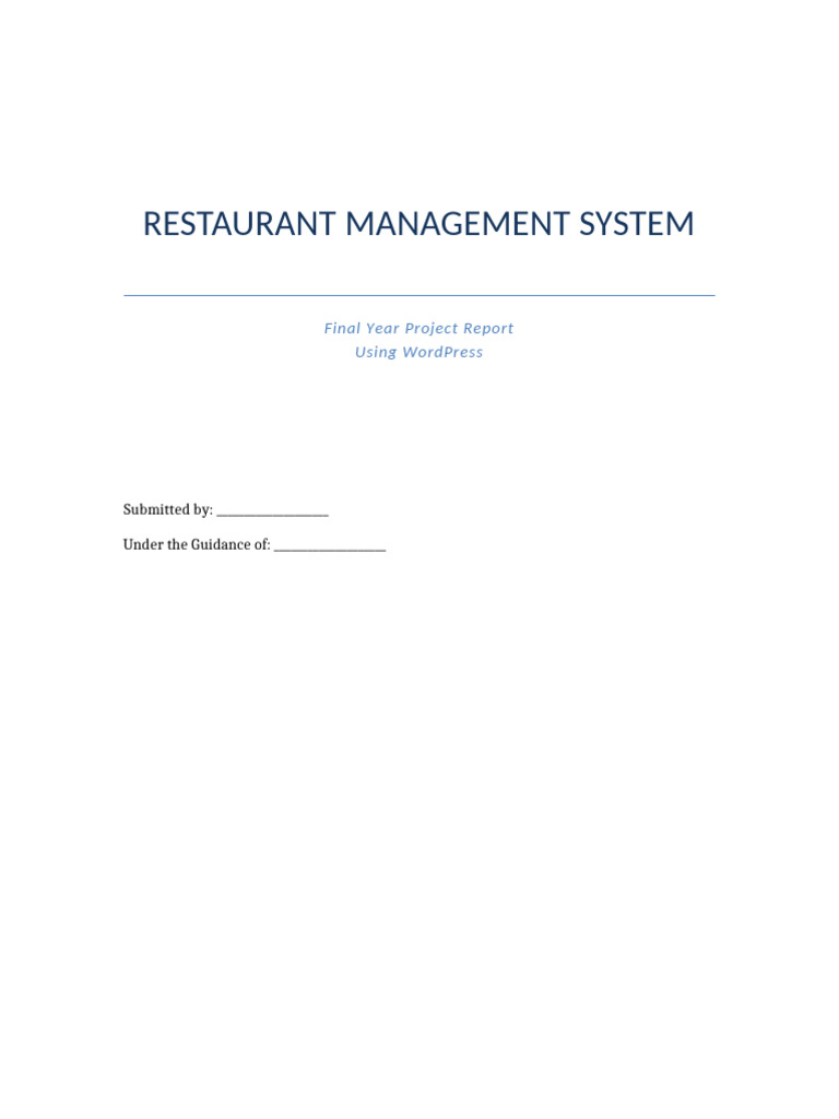 Restaurant Management System Project | PDF