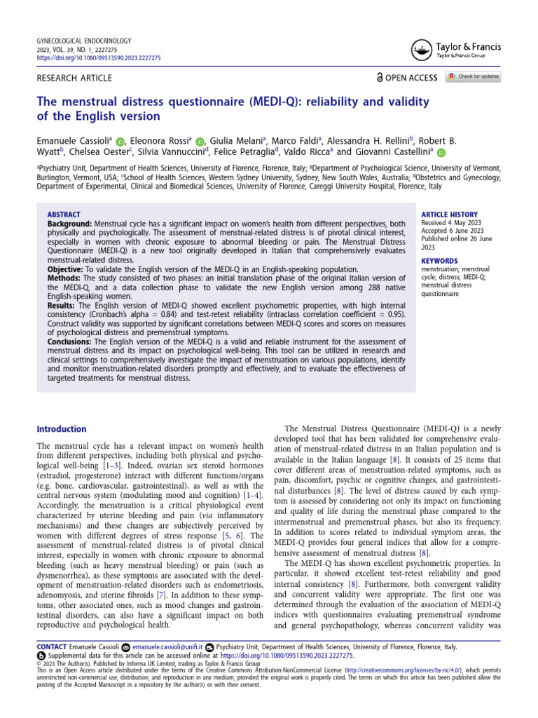 Validating the MEDI-Q for Menstrual Distress | PDF | Menstruation ...