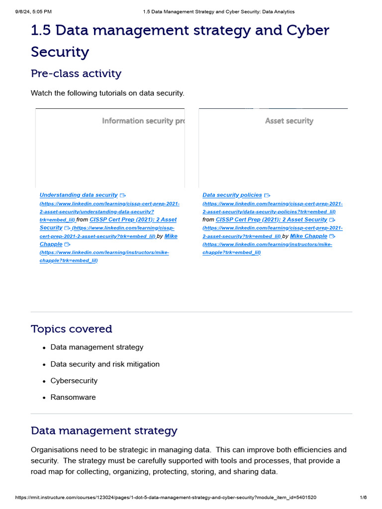 Data Management in Cyber Security Strategy | PDF | Security | Computer ...