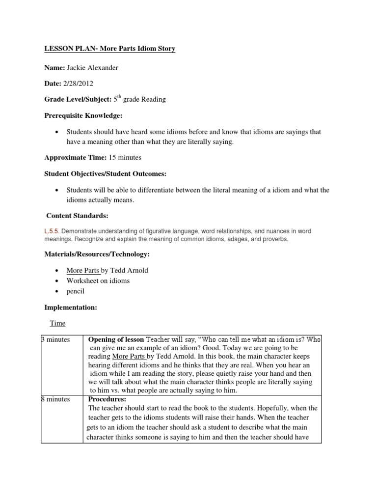 More Parts: Understanding Idioms | PDF | Idiom | Lesson Plan