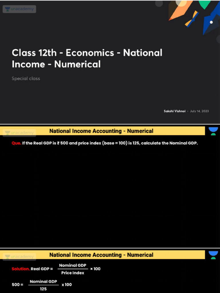 Class 12th Economics National Income Numerical No Anno | PDF