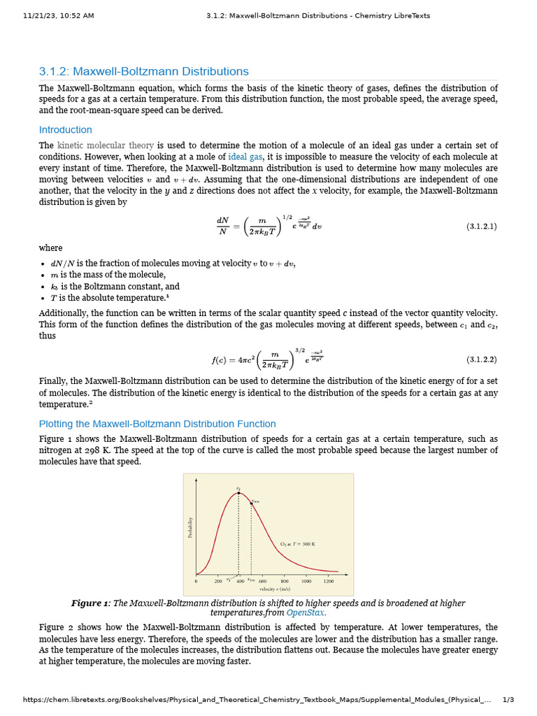 3.1.2 - Maxwell-Boltzmann Distributions - Chemistry LibreTexts | PDF ...