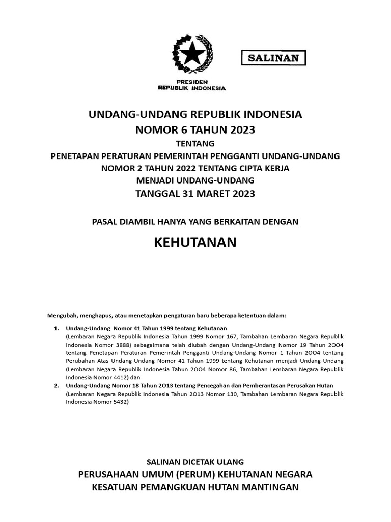 2023 UU 6 Penetapan PERPPU No 2 Th2022 Tentang Cipta Kerja Menjadi UU ...
