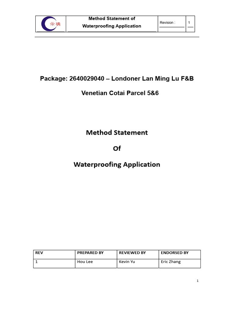 Waterproofing Application Method Statement | PDF | Concrete | Building ...