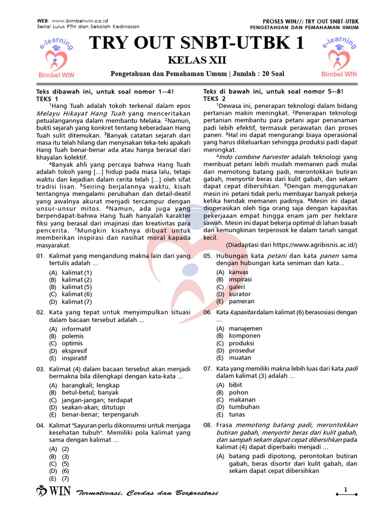 "Analisis Teks untuk Try Out SNBT-UTBK" | PDF