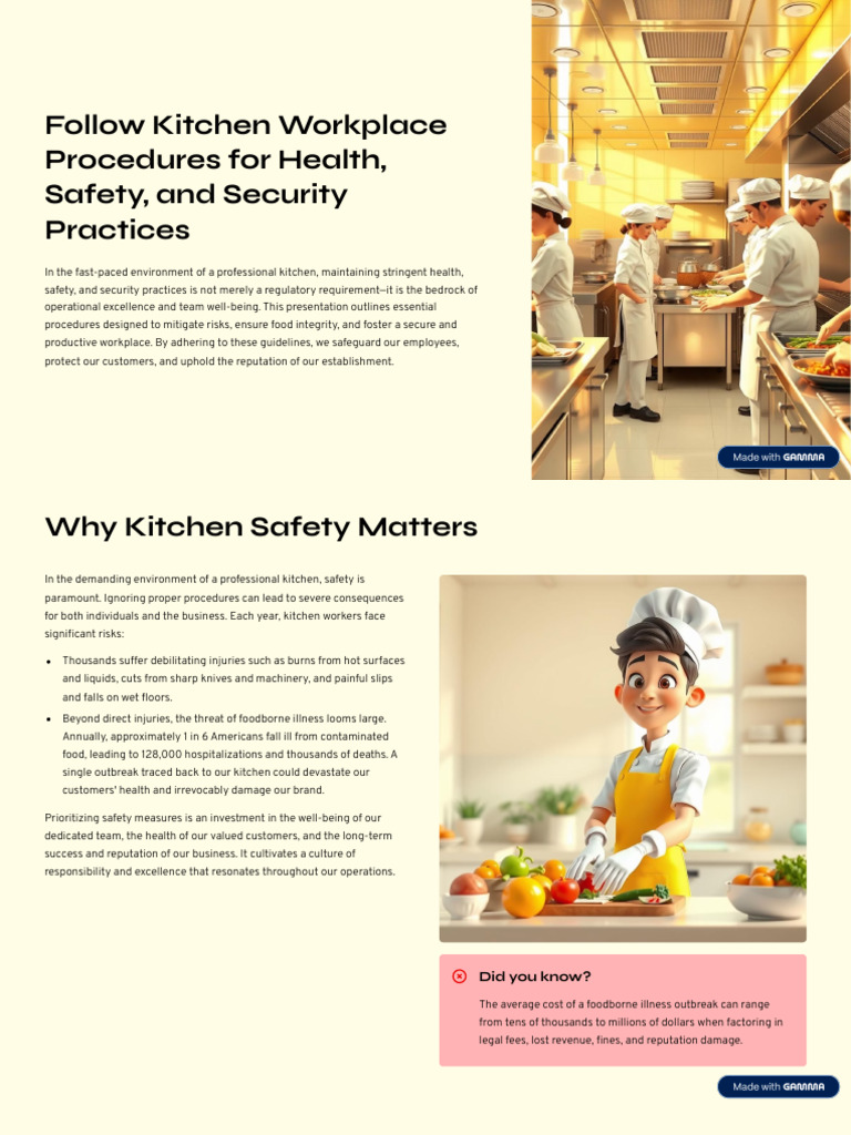 Follow Kitchen Workplace Procedures For Health Safety and Security ...