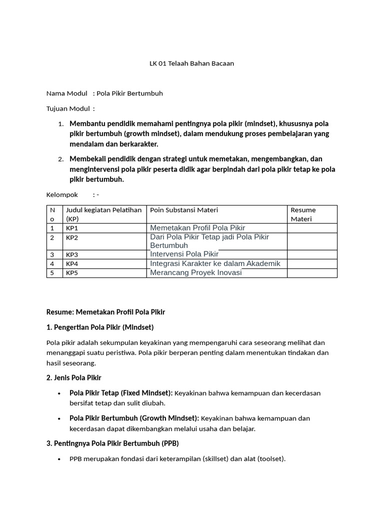 LK 01 Telaah Bahan Bacaan - Modul 1-PPB | PDF