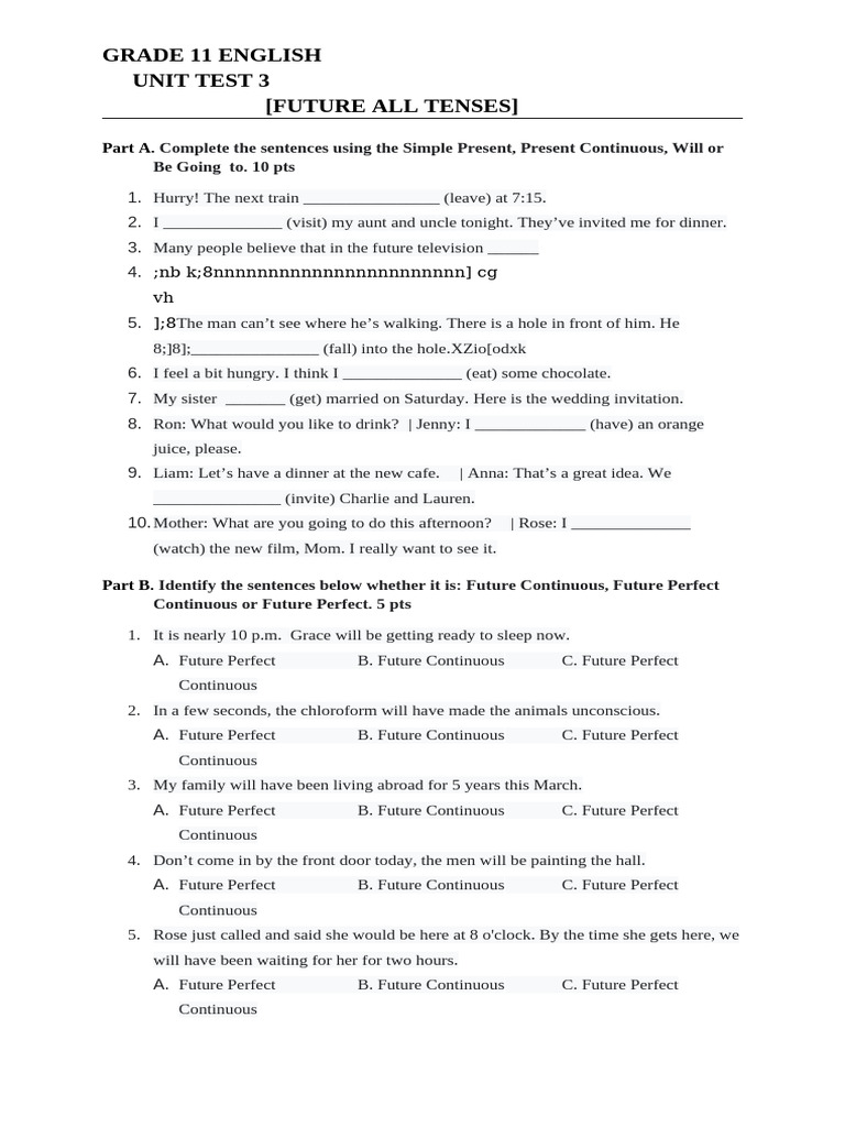 Future All Tenses Test GRD 11 | PDF