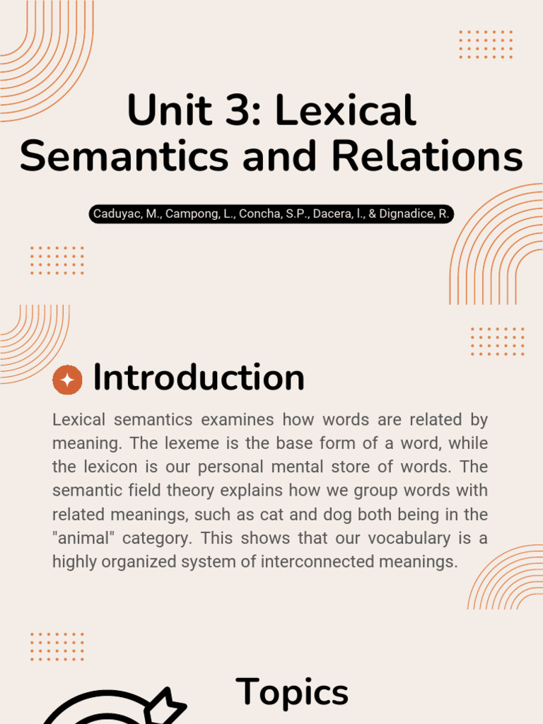 Group 3 Lexical Semantics | PDF | Lexicon | Semantics