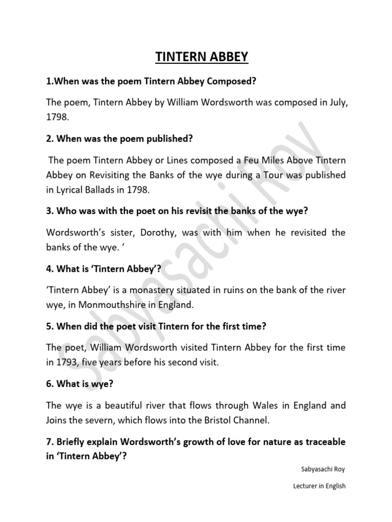 Tintern Abbey 1 | PDF | William Wordsworth