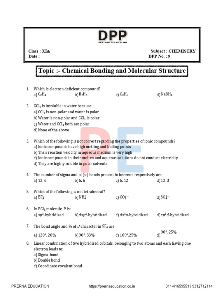 Chemical Bonding and Molecular Structure DPP 9 Min | PDF | Chemical ...