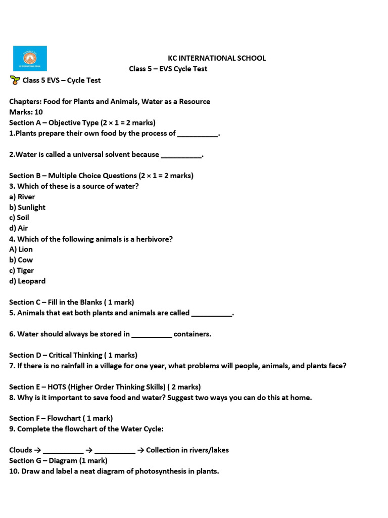 Class 5 EVS Cycle Test Overview | PDF