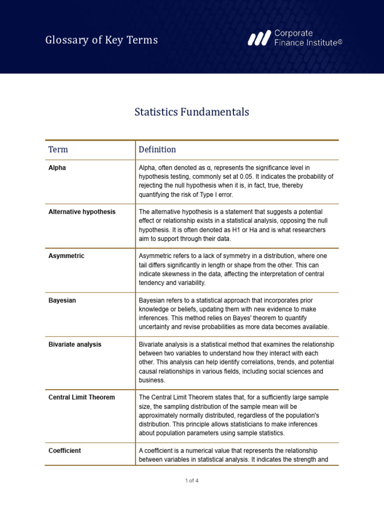 Statistics Fundamentals - Glossary | PDF | Statistics | Confidence Interval