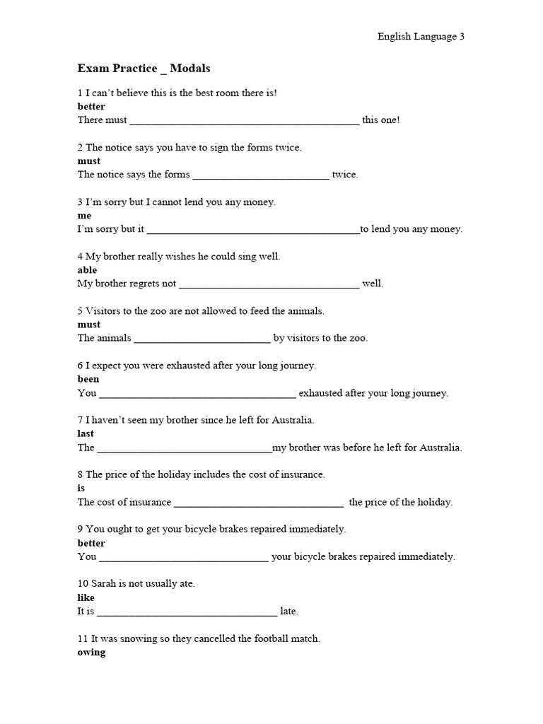 Modal Verbs - Exam Practice | PDF