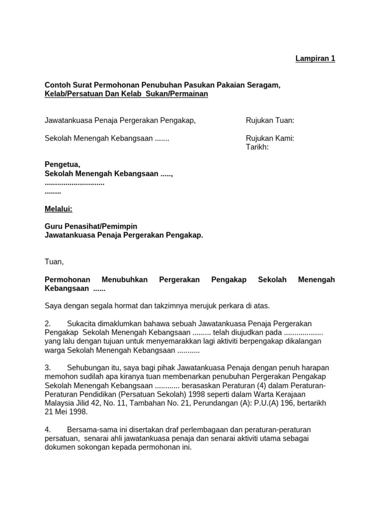 Contoh Perlembagaan Penubuhan Persatuan Kelab Unit Beruniform | PDF