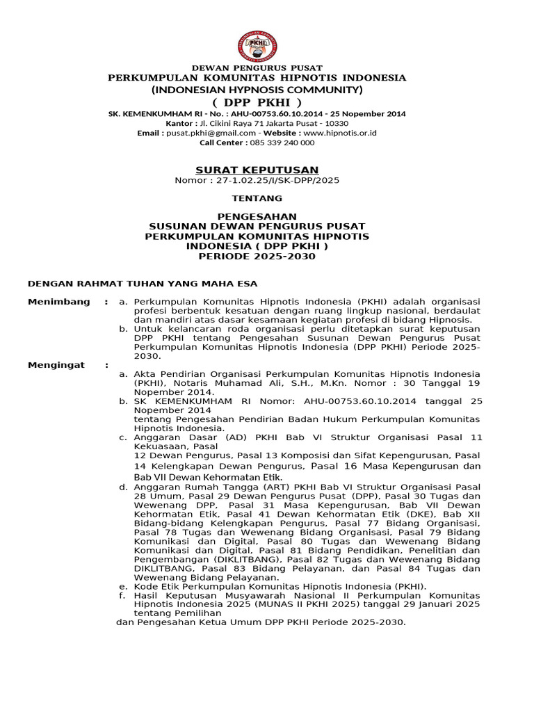 SK DPP Pkhi - Struktur Pengurus 2025-2030 | PDF